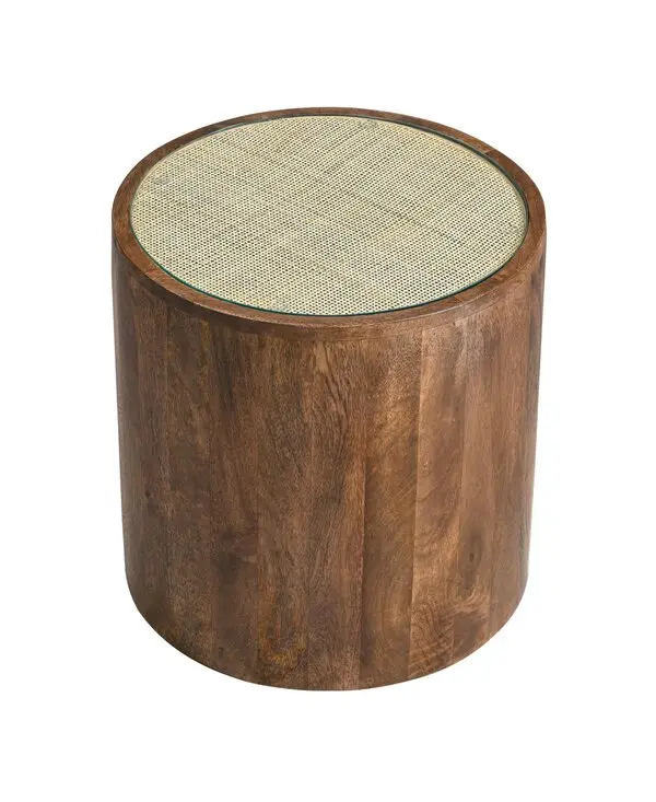 MODWAY Truett Round Wood Rattan Side Table