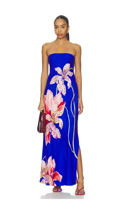 MILLY Vera Satin Floral Maxi Dress - Blue Multi