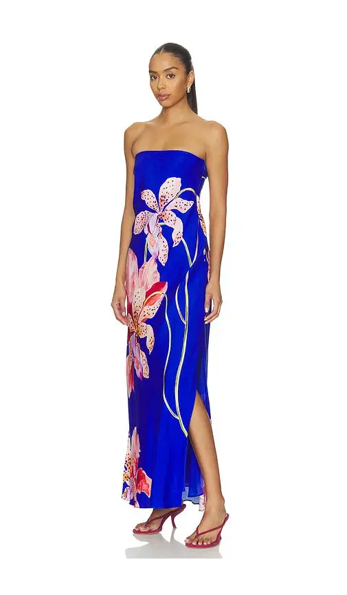 MILLY Vera Satin Floral Maxi Dress - Blue Multi