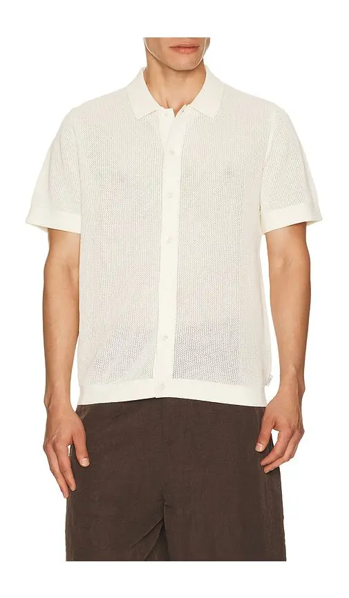 Onia Crochet Knit Button Up Shirt In Cream