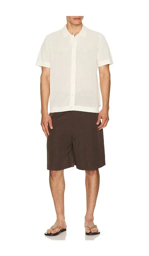 Onia Crochet Knit Button Up Shirt In Cream