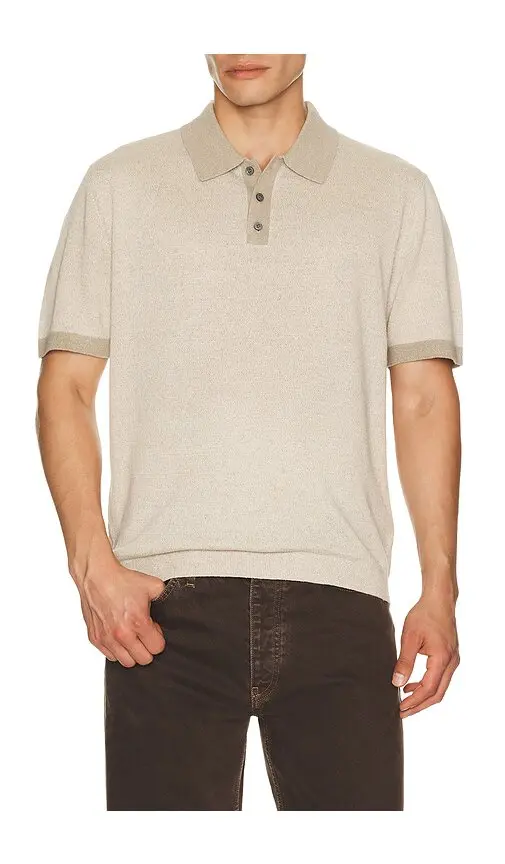 Theory Silk Linen Short Sleeve Polo In Taupe - Silver Cloud