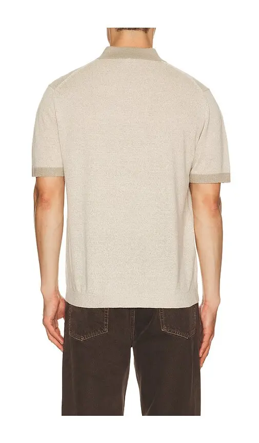 Theory Silk Linen Short Sleeve Polo In Taupe - Silver Cloud