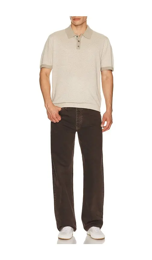 Theory Silk Linen Short Sleeve Polo In Taupe - Silver Cloud