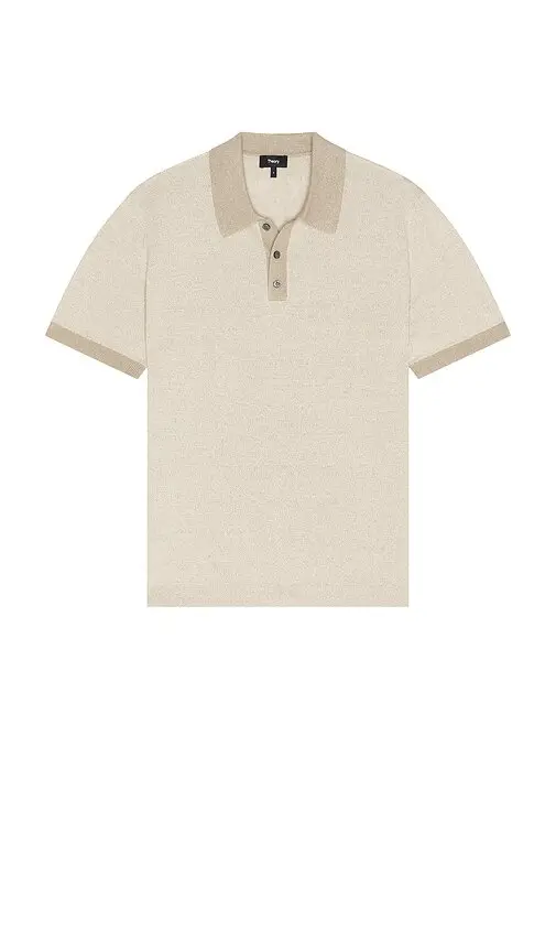Theory Silk Linen Short Sleeve Polo In Taupe - Silver Cloud
