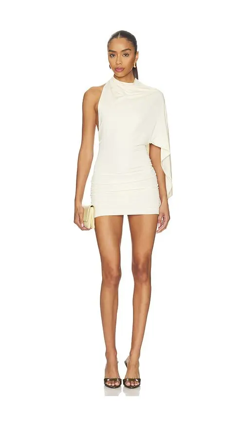 AYA MUSE Elena Halterneck Draped Sleeve Dress - White