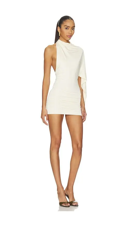 AYA MUSE Elena Halterneck Draped Sleeve Dress - White