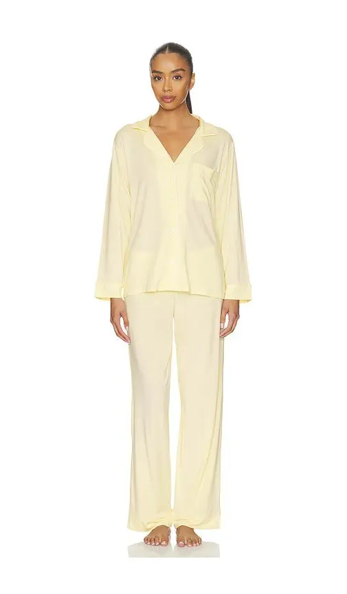 Eberjey Gisele Long Pajama Set In Lemon - Buttercream & Ivory