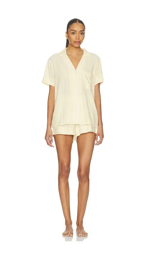 Eberjey Nautico Shortie Pj Set In Yellow - Sunbeam & Ivory