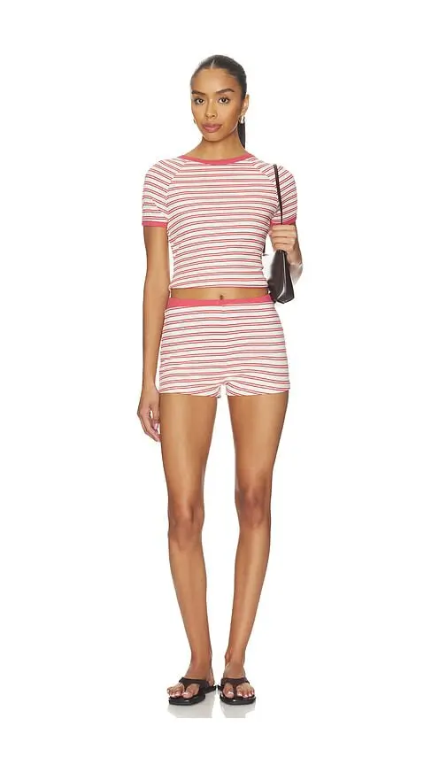 Superdown Striped Ribbed Jersey Short Set - Red Stripe
