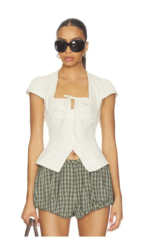 Lioness Kendall Top With Square Neckline And Front Button Closure - Sand