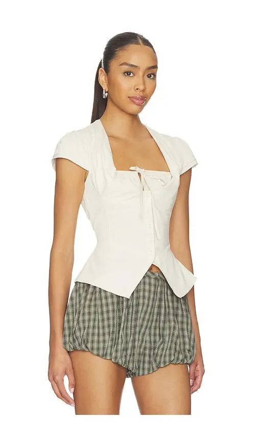 Lioness Kendall Top With Square Neckline And Front Button Closure - Sand
