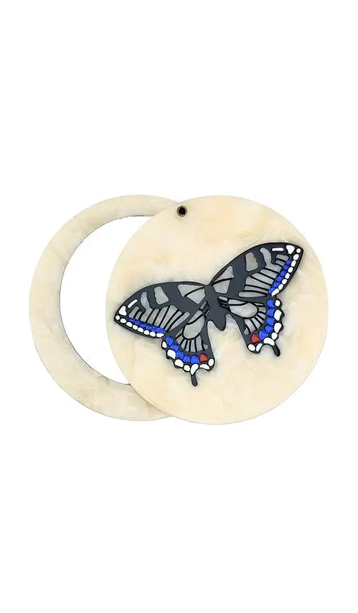 SOLAR ECLIPSE Hand-painted Swallowtail Compact Mirror - Cream