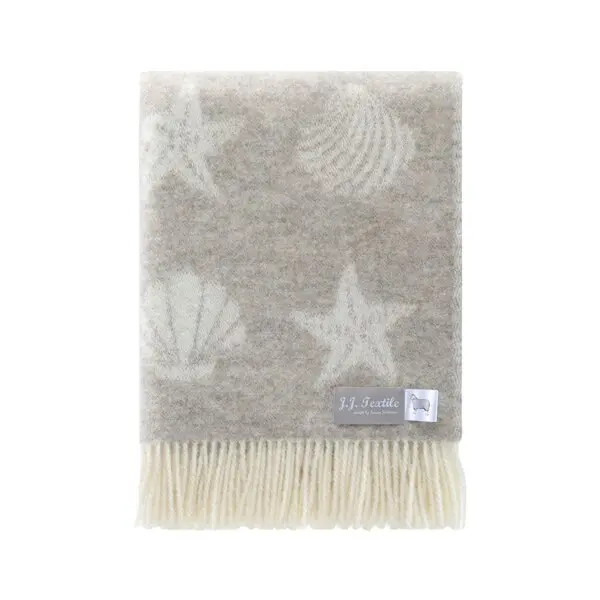 J.J.Textile Neutrals / Beige Seashells Wool Throw - White