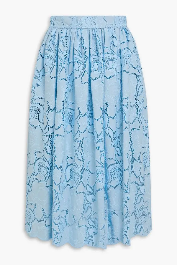Erdem Gathered Guipure Lace Midi Skirt