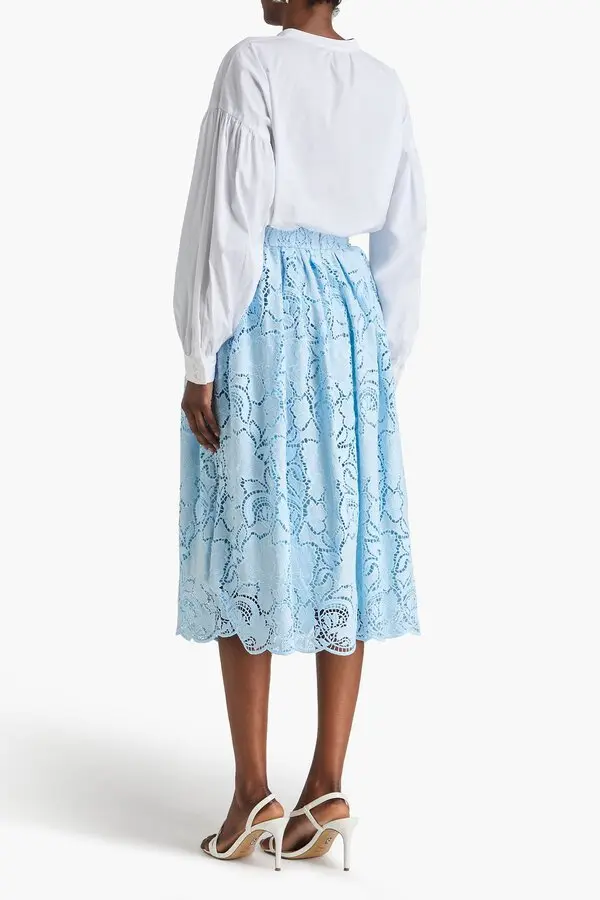 Erdem Gathered Guipure Lace Midi Skirt
