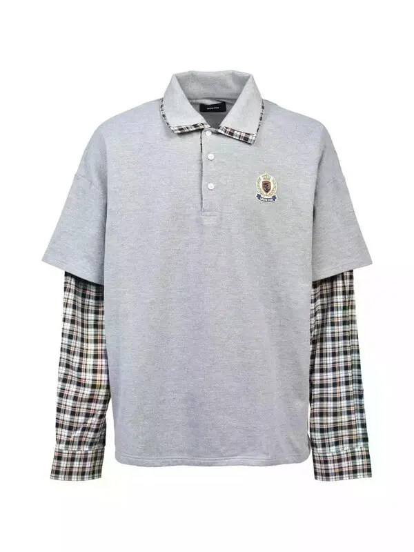 BREATH Layered-sleeve Crest-patch Polo Shirt - Grey