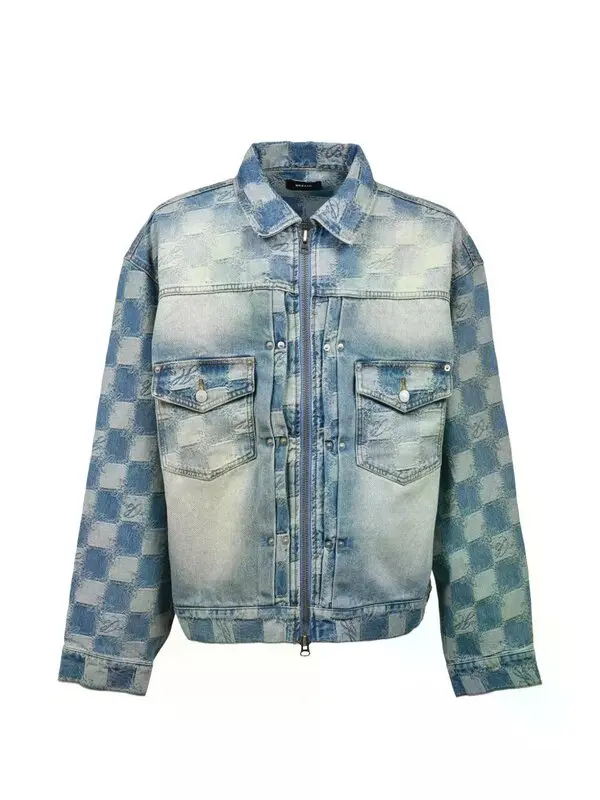 BREATH Check-pattern Distressed Denim Jacket