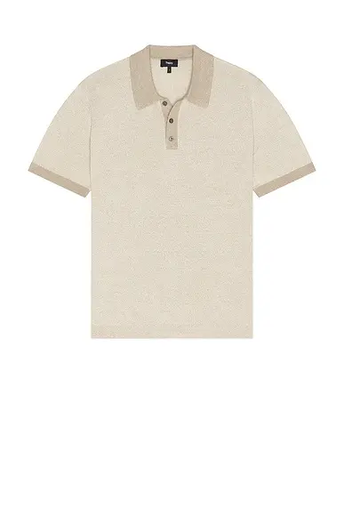 Theory Silk Linen Short Sleeve Polo - Silver Cloud