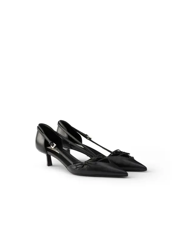 Prada Open-side Leather Pumps With Buckle Detail - Black
