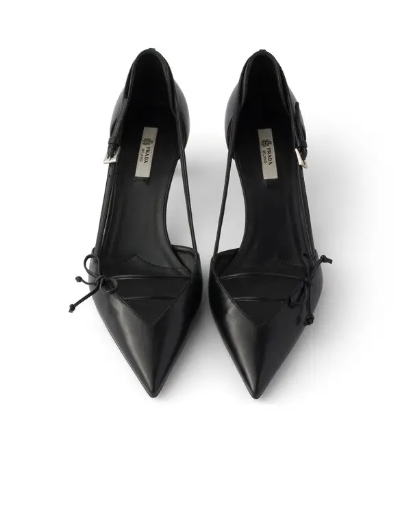 Prada Open-side Leather Pumps With Buckle Detail - Black