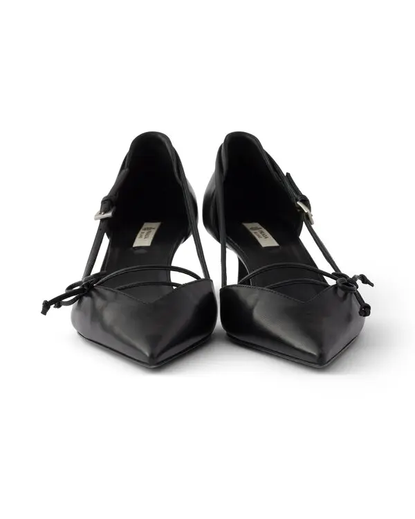 Prada Open-side Leather Pumps With Buckle Detail - Black
