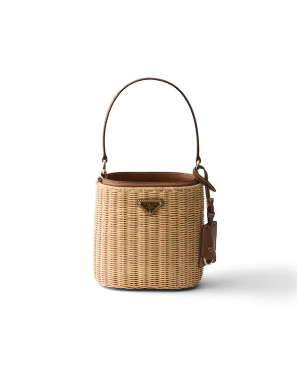 Prada Wicker And Leather Bucket Bag - Beige/cognac