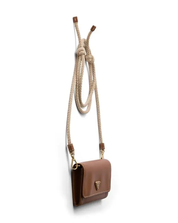 Prada Leather Wallet With Shoulder Strap - Cognac