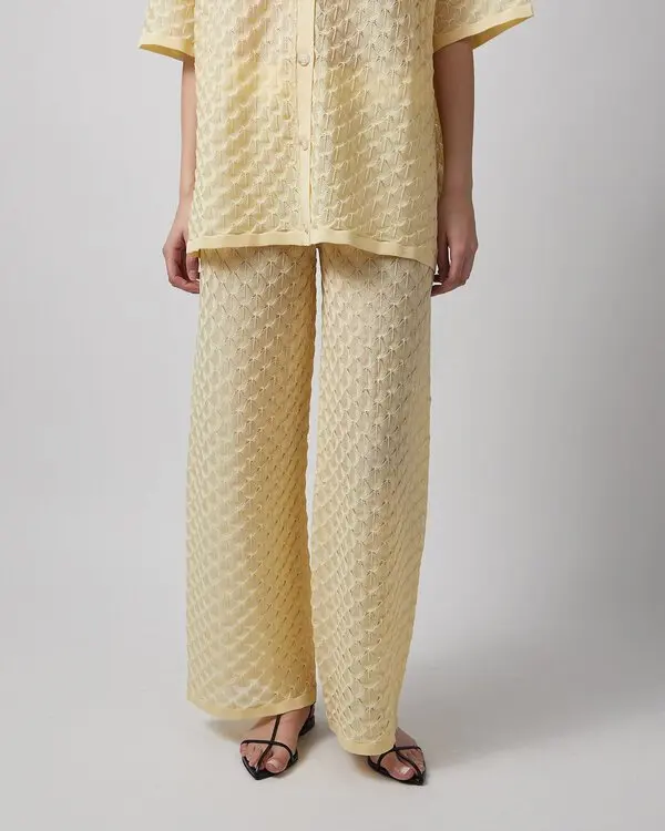 MALINA Alissa Knitted Wide-leg Pants - Light Yellow