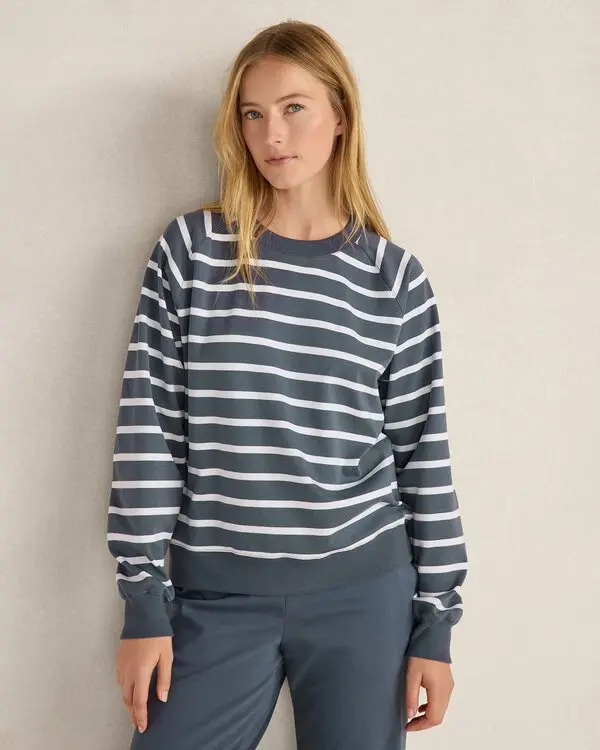 HAVEN WELL WITHIN Organic Cotton Interlock Crewneck Sweatshirt - Midnight,white