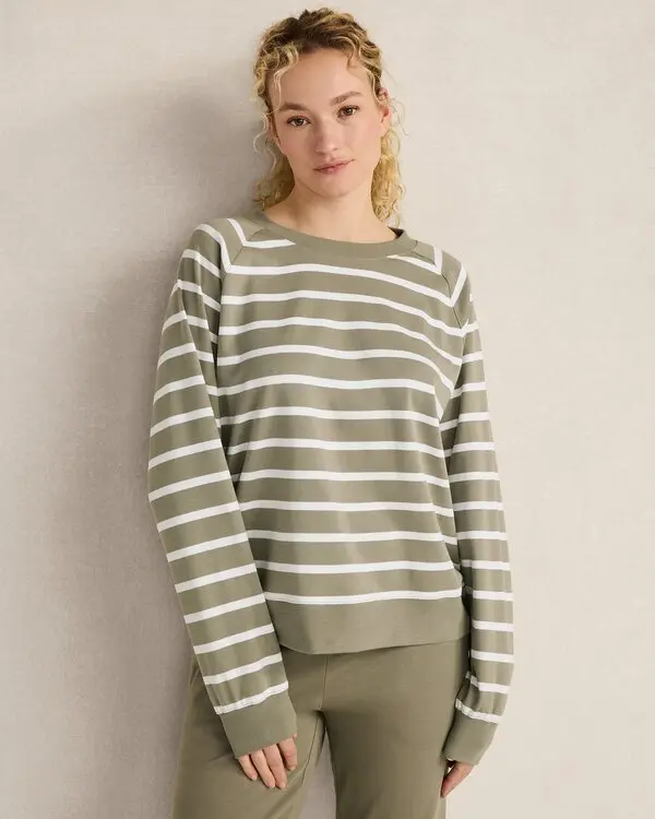 HAVEN WELL WITHIN Organic Cotton Interlock Crewneck Sweatshirt - Vetiver,white