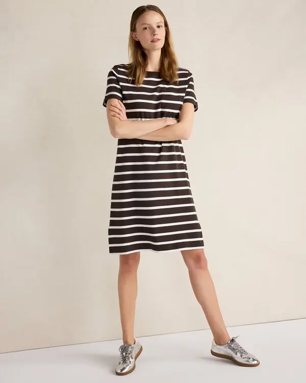 HAVEN WELL WITHIN Organic Cotton Interlock Striped T-shirt Dress - Coffee Bean,white