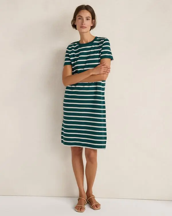 HAVEN WELL WITHIN Organic Cotton Interlock Striped T-shirt Dress - Sleigh Stripe Deep Turquo