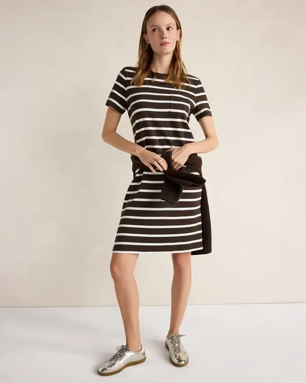 HAVEN WELL WITHIN Organic Cotton Interlock Striped T-shirt Dress - Sleigh Stripe Deep Turquo