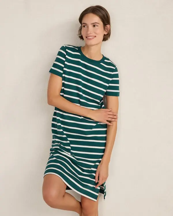 HAVEN WELL WITHIN Organic Cotton Interlock Striped T-shirt Dress - Sleigh Stripe Deep Turquo