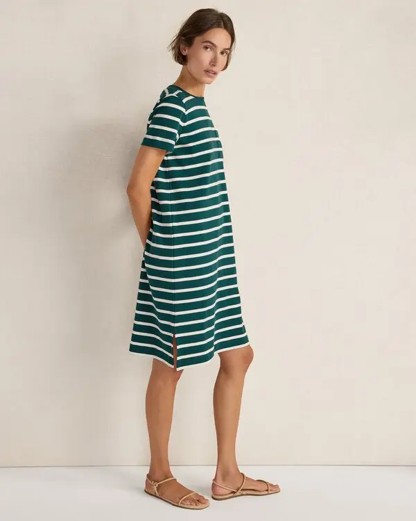 HAVEN WELL WITHIN Organic Cotton Interlock Striped T-shirt Dress - Sleigh Stripe Deep Turquo