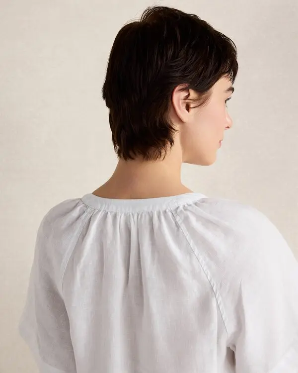 HAVEN WELL WITHIN Linen Gathered V-neck Top - White