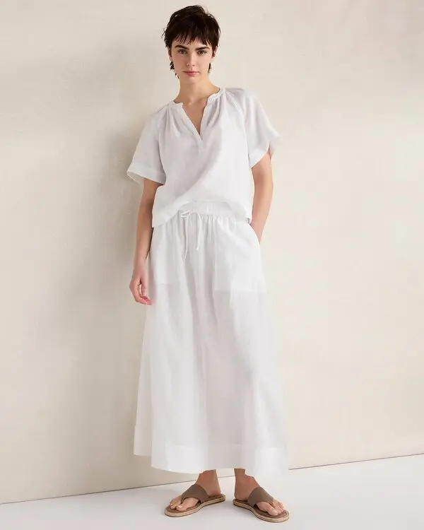 HAVEN WELL WITHIN Linen Gathered V-neck Top - White