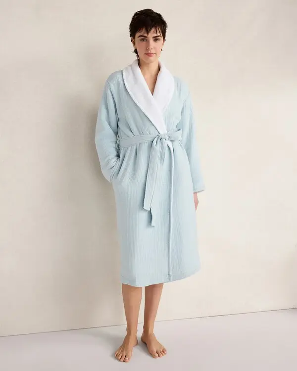 HAVEN WELL WITHIN Cotton Gauze Plush Robe - Salt Water