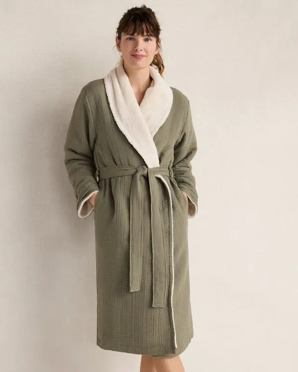 HAVEN WELL WITHIN Cotton Gauze Plush Robe - Vetiver