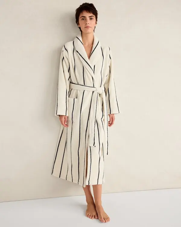 HAVEN WELL WITHIN Plush Terry Striped Robe + Tote Set - Sandstone,nightfall