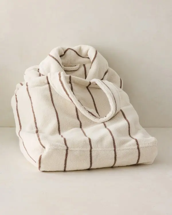 HAVEN WELL WITHIN Plush Terry Striped Robe + Tote Set - Sandstone,nightfall