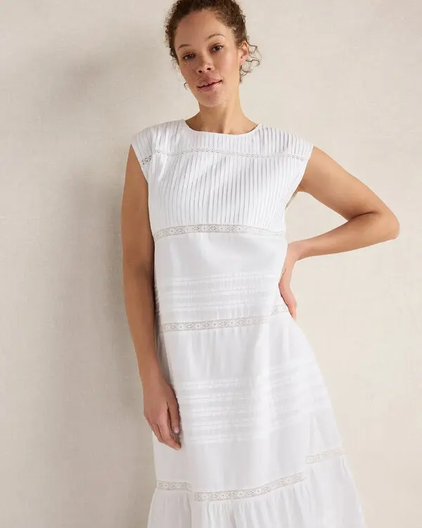 HAVEN WELL WITHIN Organic Cotton Poplin Lace Trim Midi Dress