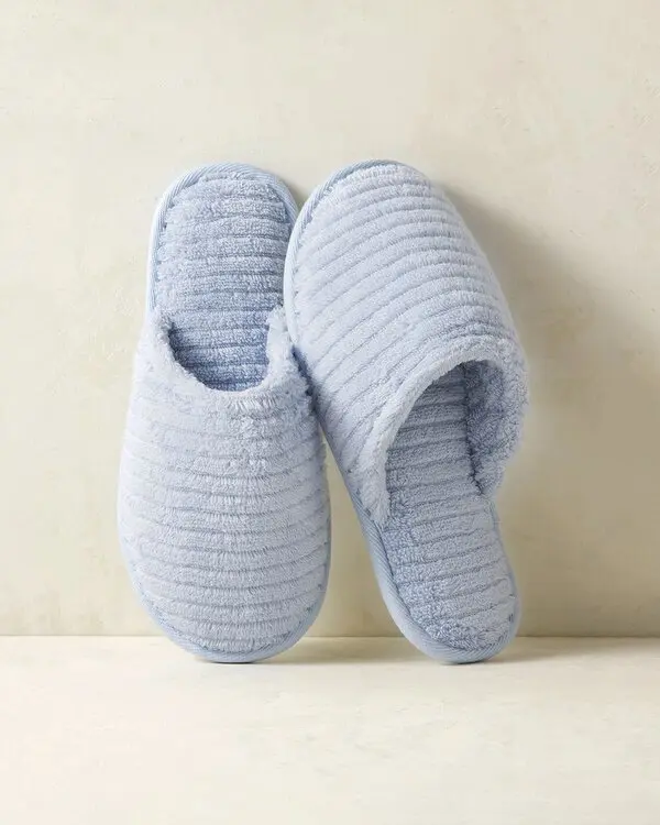HAVEN WELL WITHIN Organic Cotton Terry Ripple Slippers - Serenity Blue