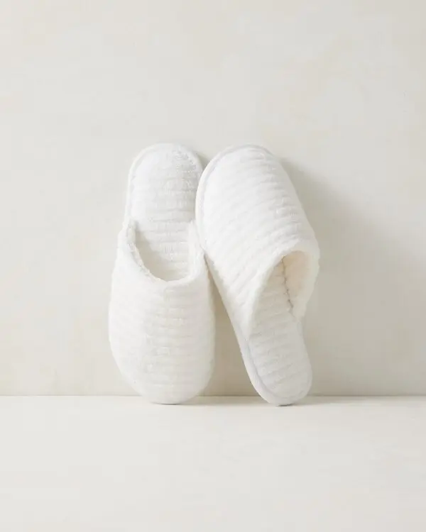 HAVEN WELL WITHIN Organic Cotton Terry Ripple Slippers - White