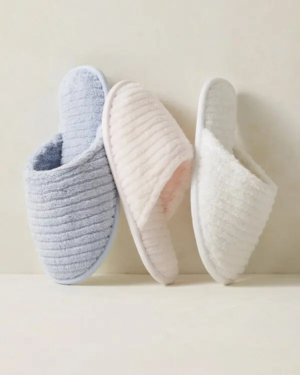 HAVEN WELL WITHIN Organic Cotton Terry Ripple Slippers - White