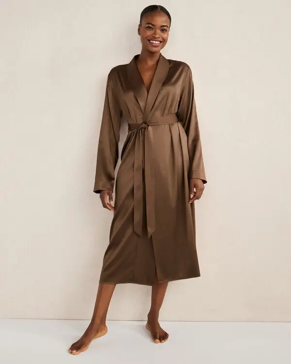 HAVEN WELL WITHIN Washable Silk Robe - Deep Mocha