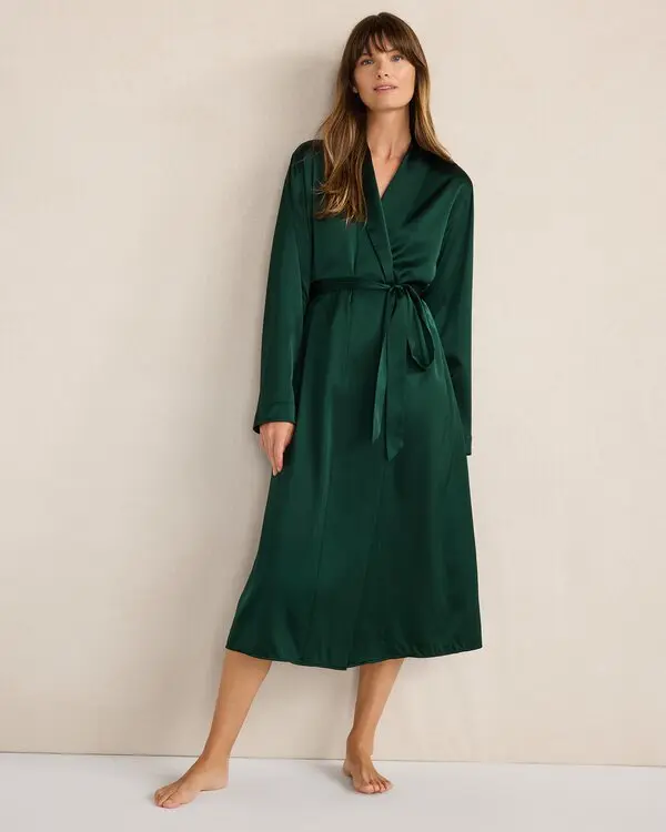 HAVEN WELL WITHIN Washable Silk Robe - Hunter