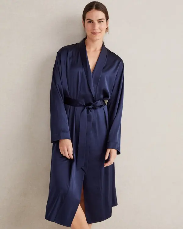 HAVEN WELL WITHIN Washable Silk Robe - Navy