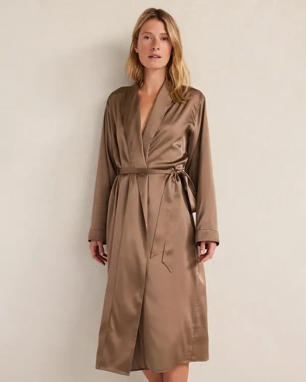 HAVEN WELL WITHIN Washable Silk Robe - Sugar Chestnut